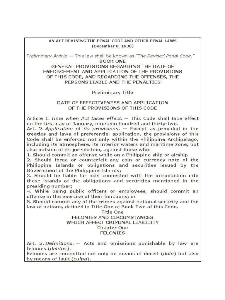 Revised Penal Code Book 1 | PDF | Felony | Ex Post Facto Law