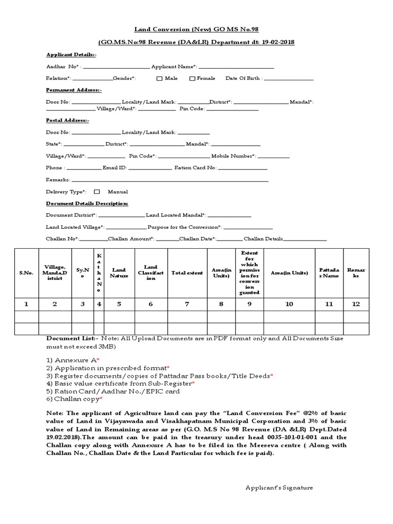 Land Conversion Application Form AP | PDF | Computing And Information ...