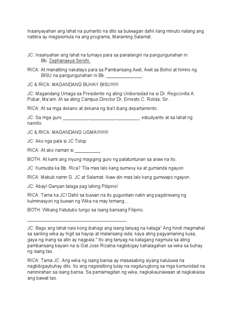 Filipino Program Script | PDF