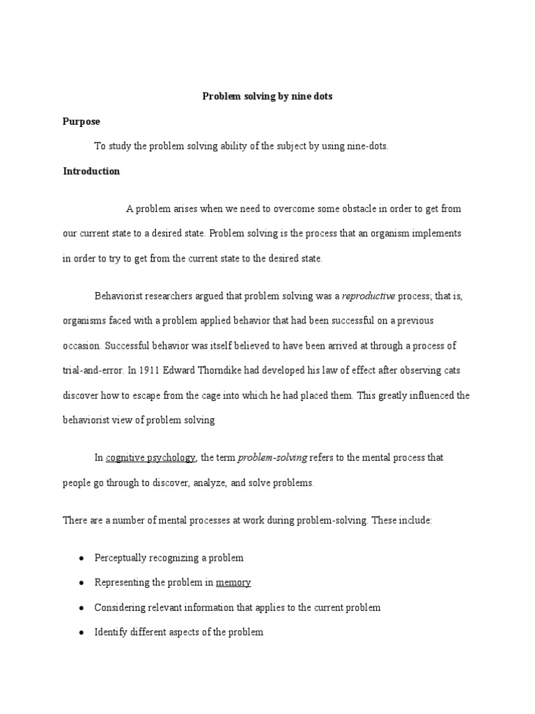 Problem Solving by Nine Dots | PDF | Insight | Evaluation