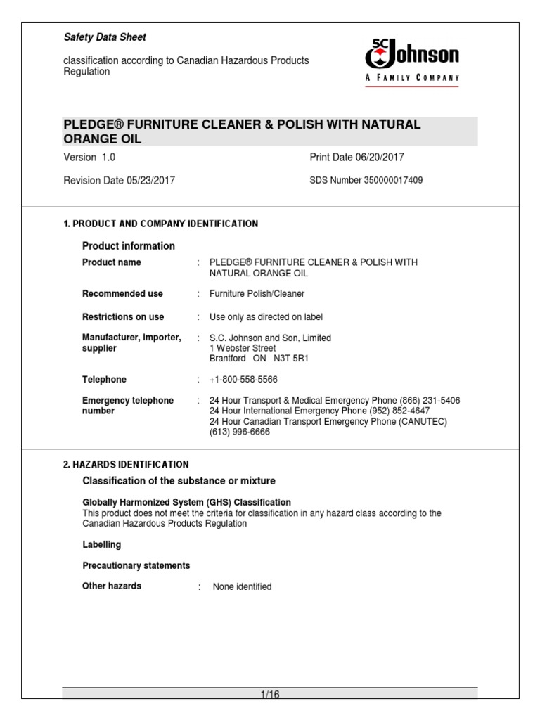 SC Johnson Pledge Clean | PDF | Toxicity | Dangerous Goods