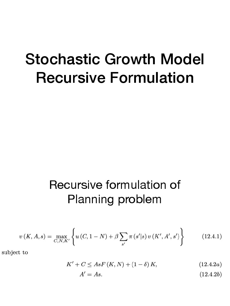 Stochastic Growth Model Recursive Formulation Pdf