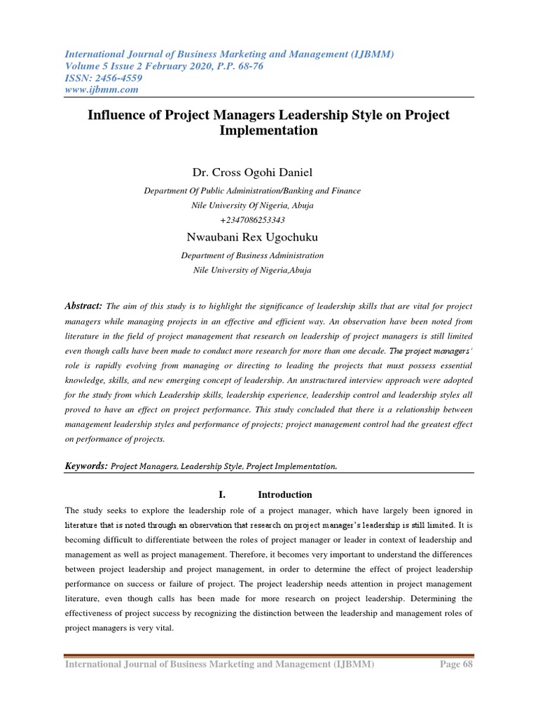 Influence of Project Managers Leadership Style On Project ...