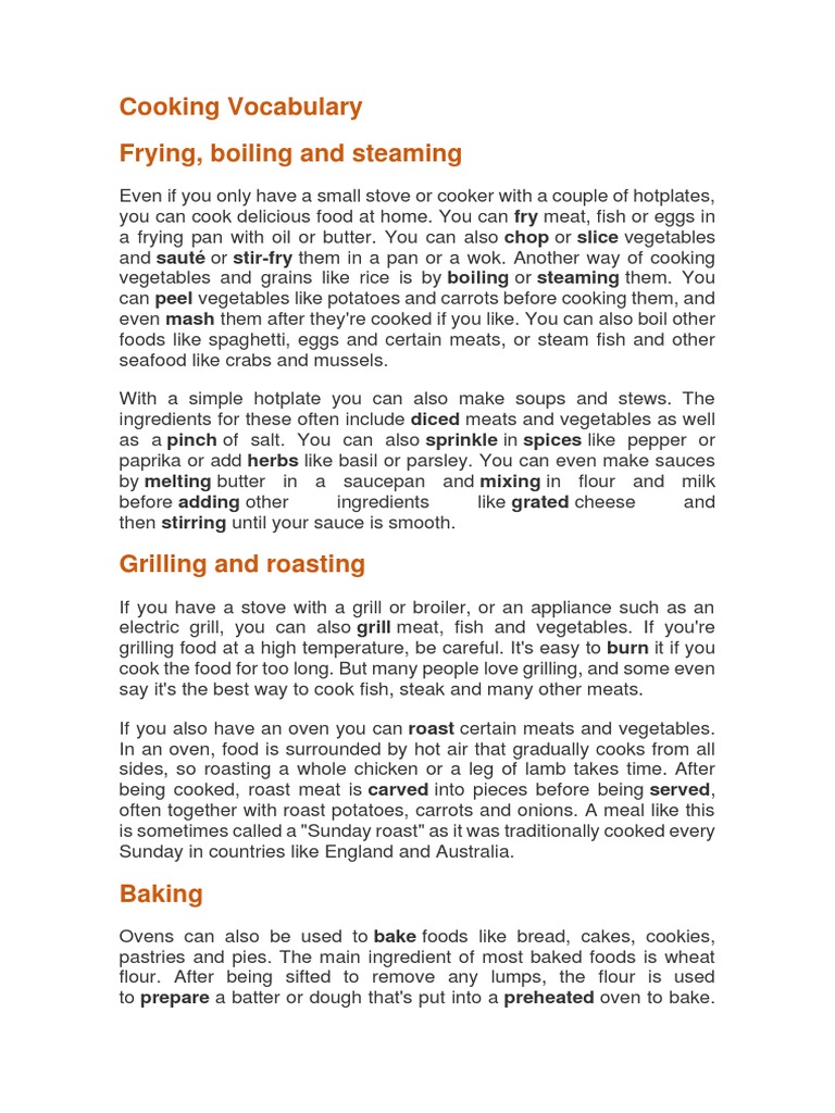 Cooking Vocabulary | PDF | Grilling | Baking
