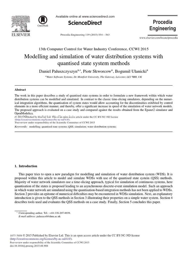Modelling and Simulation of Water Distribution Systems With QSS | PDF ...