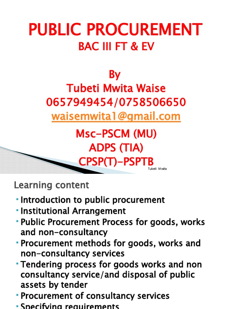 PUBLIC PROCUREMENT. BPLM II, BPSAF II, BAC III - 2019 by Tubeti Mwita | PDF | Procurement ...