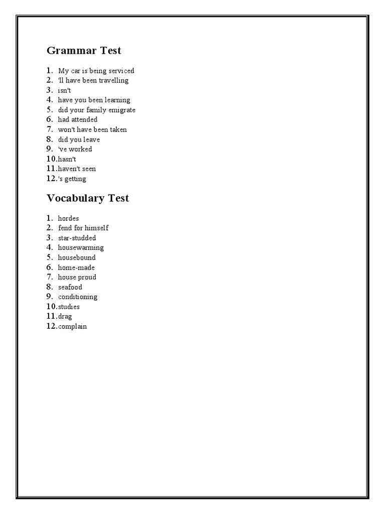 Grammar and Vocabulary Test Guide | PDF