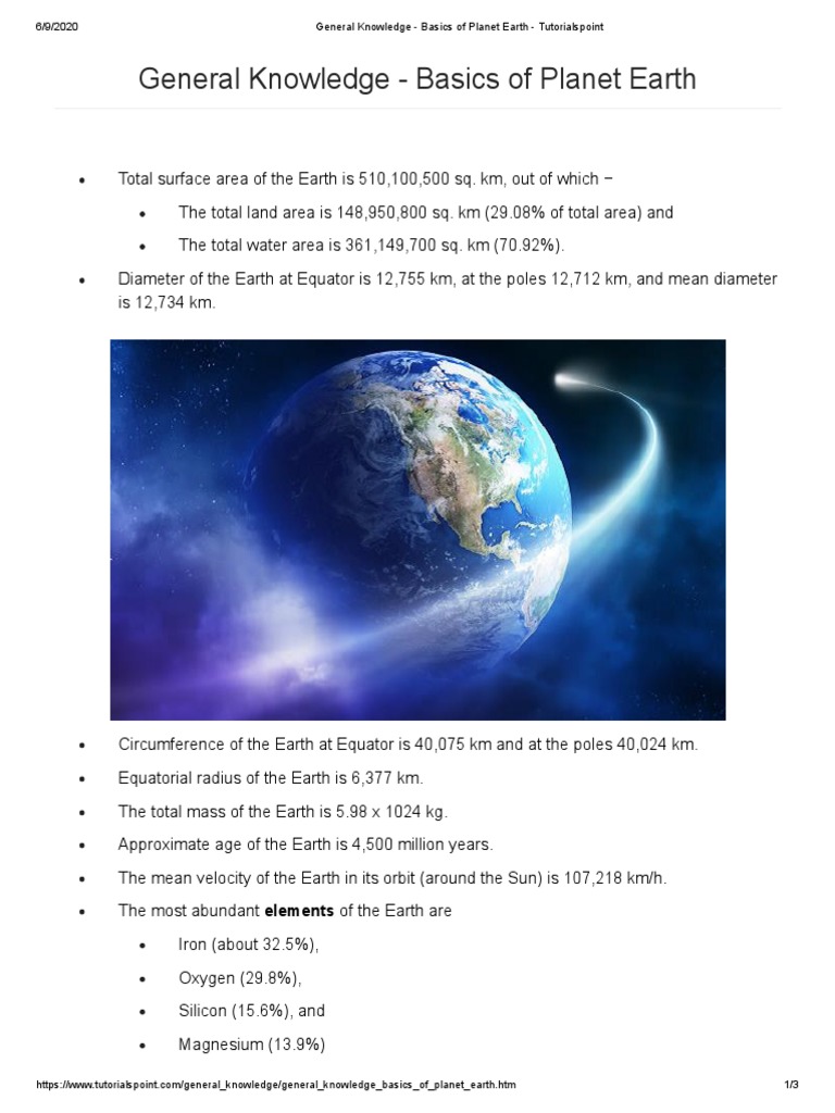 General Knowledge - Basics of Planet Earth - Tutorialspoint | PDF ...