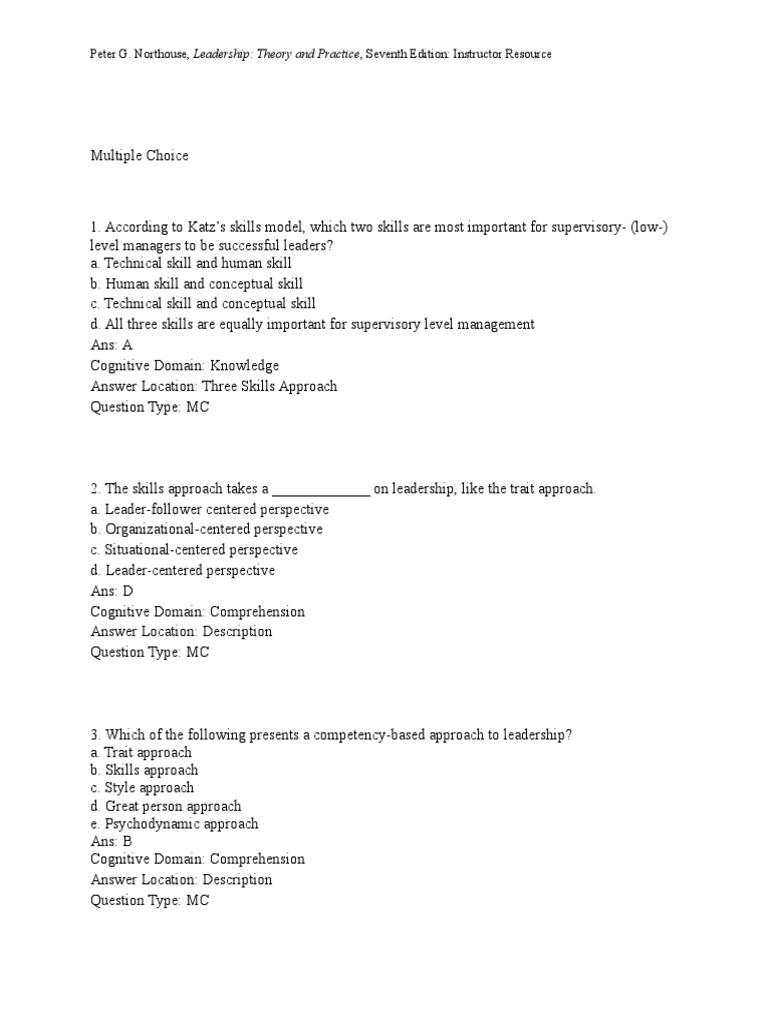 Test Bank Chapter 3 Skills Approach | PDF | Competence (Human Resources ...