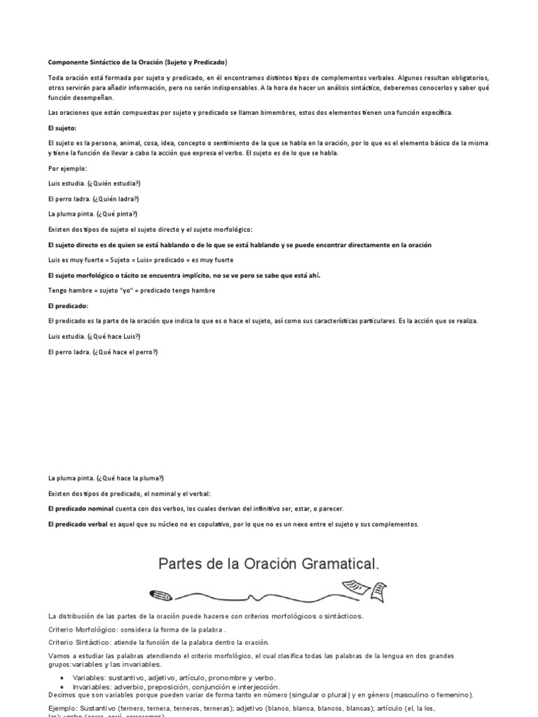 Elementos Sintácticos en la Oración | PDF | Asunto (gramática ...