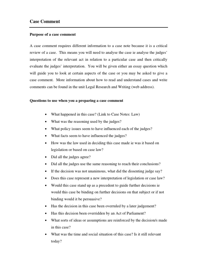 Case Comment Guide | PDF | Precedent | Case Law