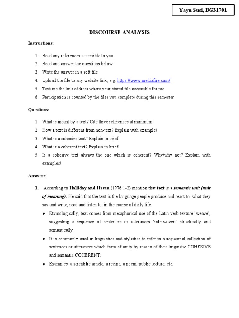 Discourse Analysis | Download Free PDF | Sentence (Linguistics) | Word