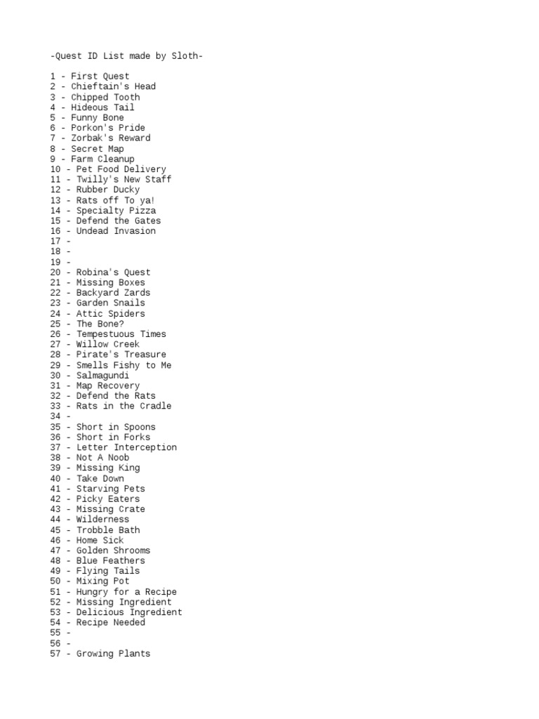 AQW Quest Ids | PDF | Nature