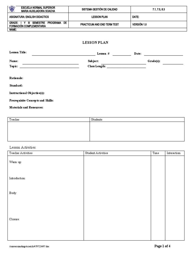 Lesson Plan Template18823 | PDF | Lesson Plan | Educational Assessment