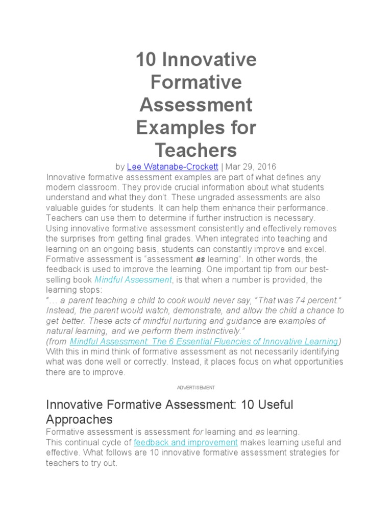 10 Innovative Formative Assessment Examples For Teachers | PDF ...