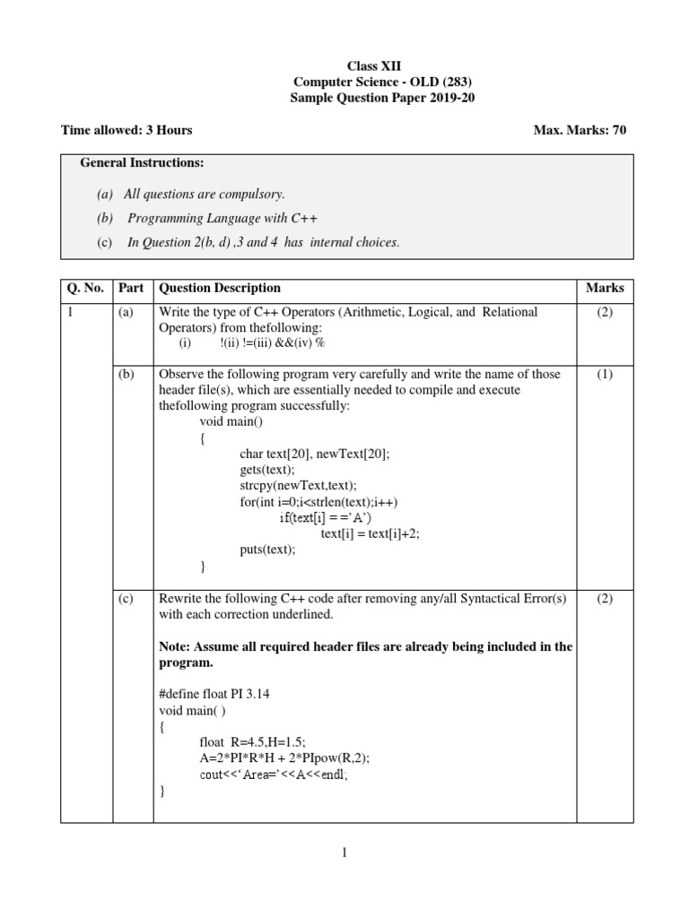 (A) All Questions Are Compulsory. (B) Programming Language With C++ ...