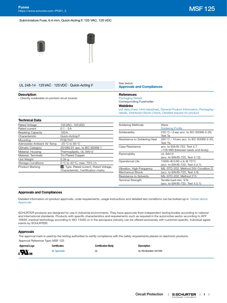 Typ MSF 125 | PDF | Fuse (Electrical) | Electrical Engineering