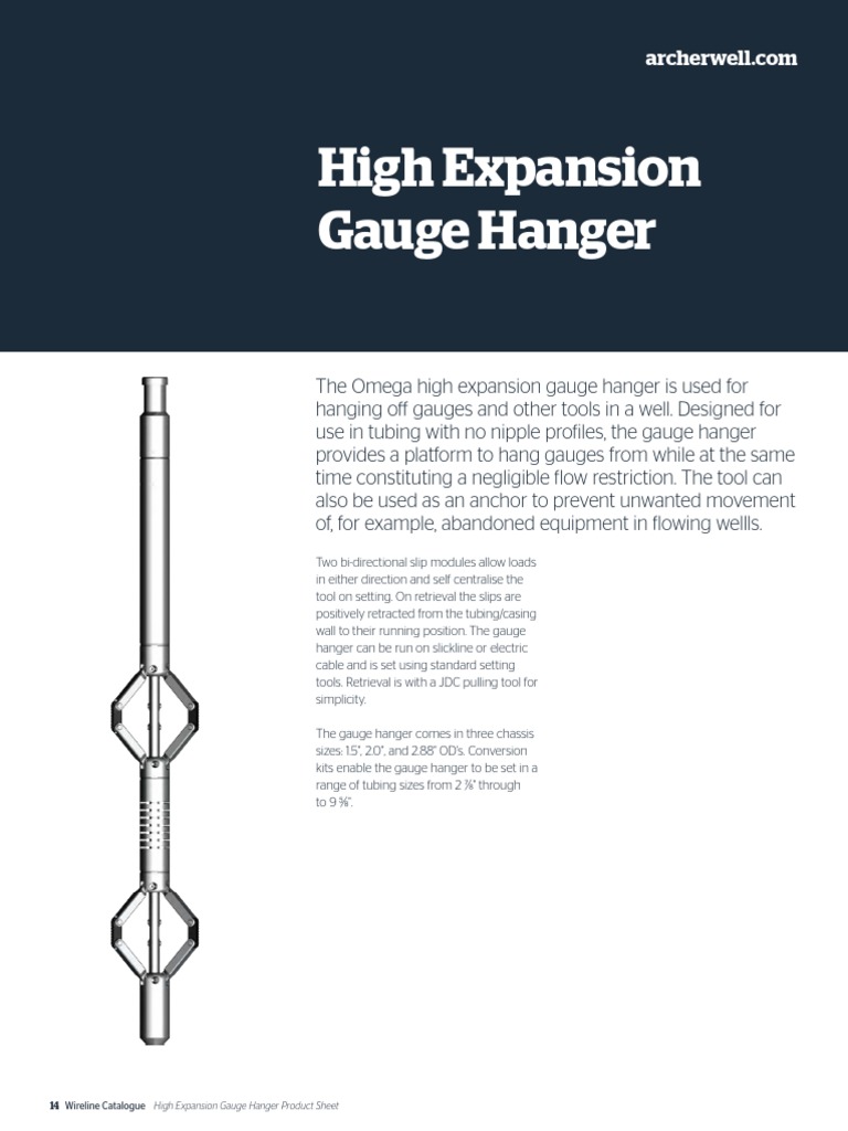 14 Wireline Catalogue High Expansion Gauge Hanger Product Sheet | PDF ...