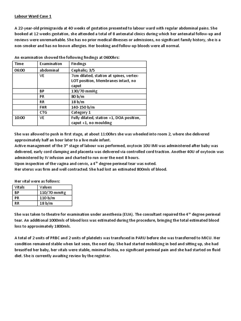 Labour Ward Case Studies | PDF | Childbirth | Human Development