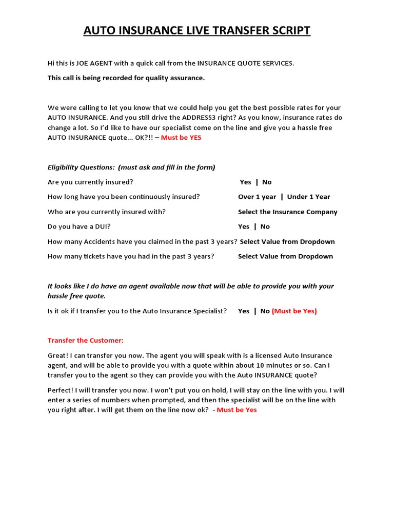 Auto Insurance Live Transfer Script | PDF