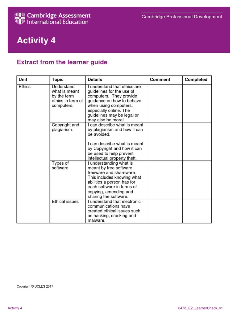 Activity 4: Extract From The Learner Guide | PDF