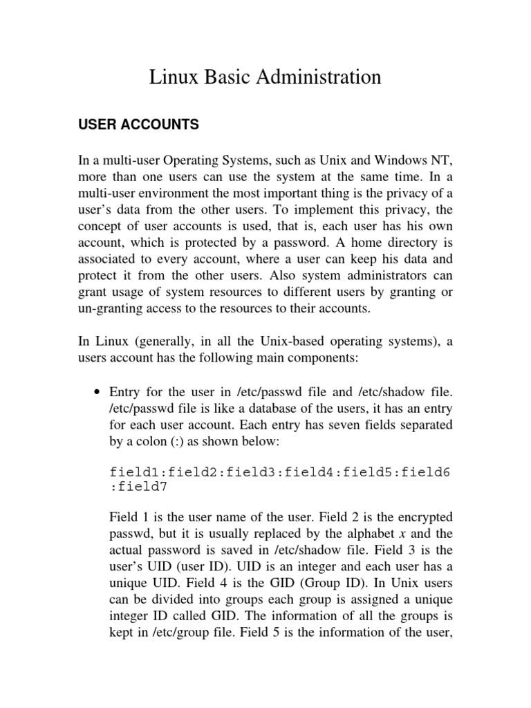 Linux Basic Administration: User Accounts | PDF | File System ...