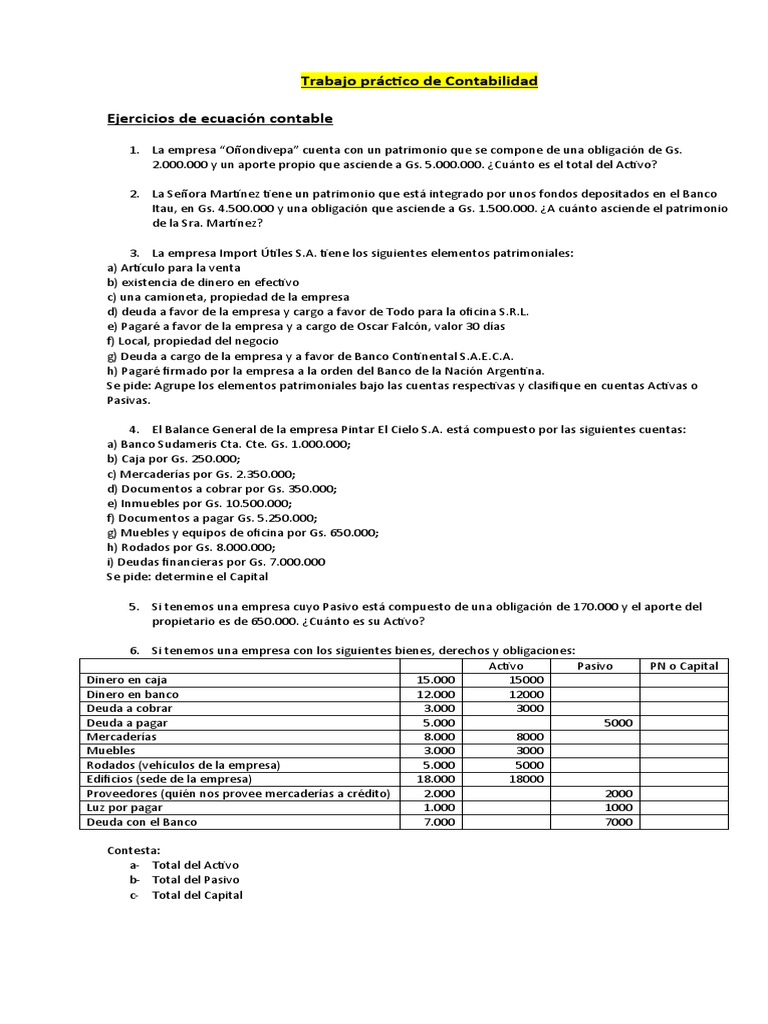 Ejercicios de Ecuación Contable 2 | PDF | Contabilidad | Bancos