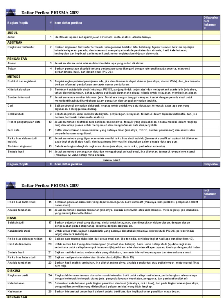PRISMA 2009 Checklist - En.id | PDF