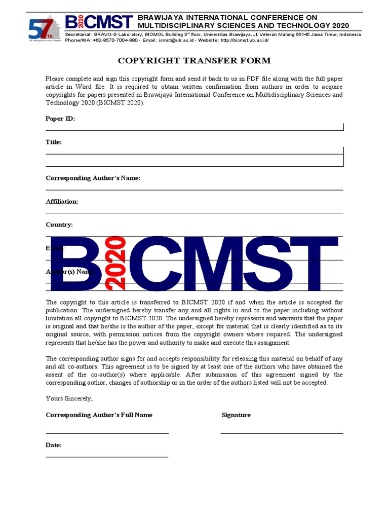 3 Copyright Form BICMST 2020 | PDF