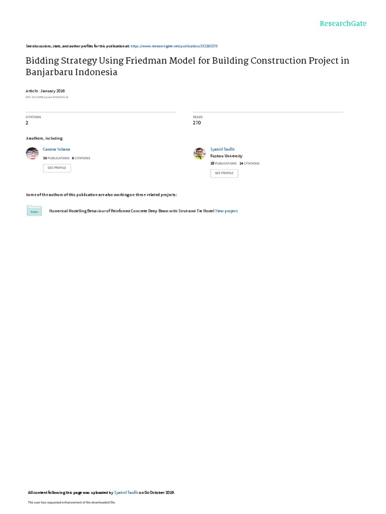 Bidding Strategy Using Friedman Model For Building Construction | PDF ...