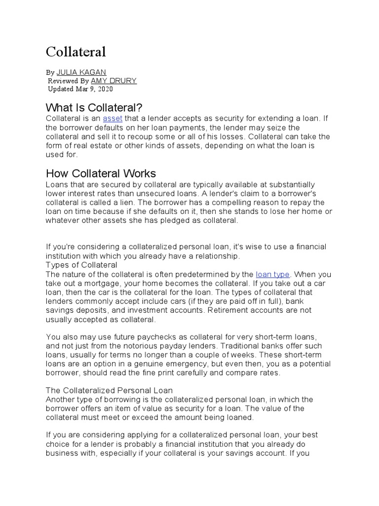 Collateral | PDF | Collateral (Finance) | Loans