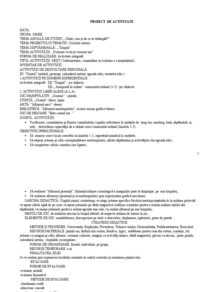 Proiect Timpul | PDF