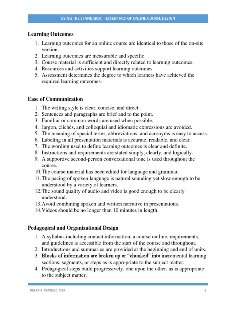 ESSENTIALS OF ONLINE DESIGN CHECKLIST - Making The Leap From Hybrid To ...
