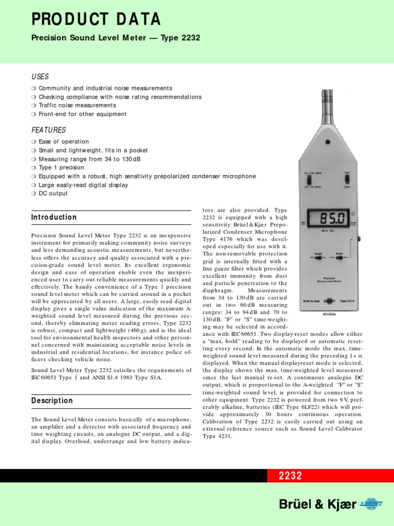 Product Data: Precision Sound Level Meter - Type 2232 | PDF ...