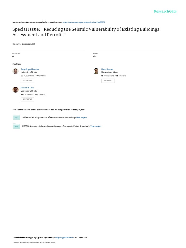 Special Issue: "Reducing The Seismic Vulnerability of Existing ...
