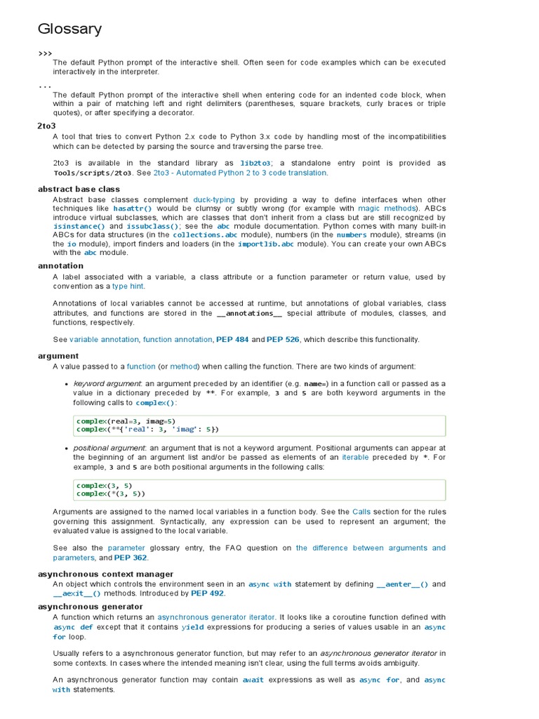 Glossary Python 370 Documentation Pdf Parameter Computer Programming Subroutine