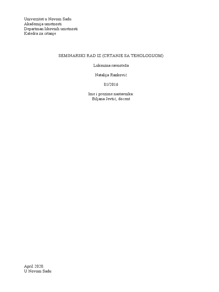 Seminarski Rad Izgled Naslovne Strane | PDF