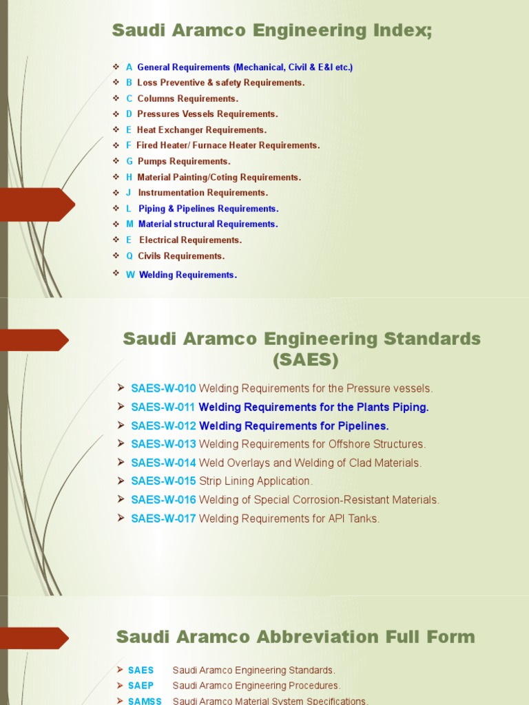 Saudi Aramco Engineering Index : A B C D E F G H J L M E Q W | PDF