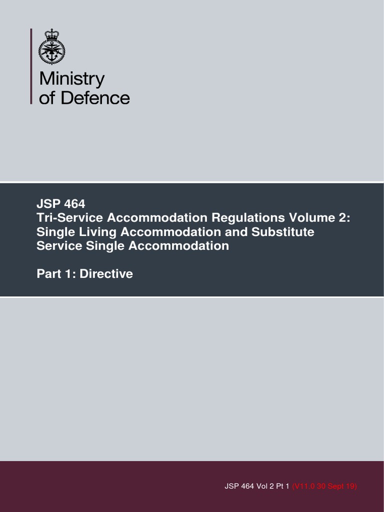 JSP 464 Tri-Service Accommodation Regulations Volume 2: Single Living ...