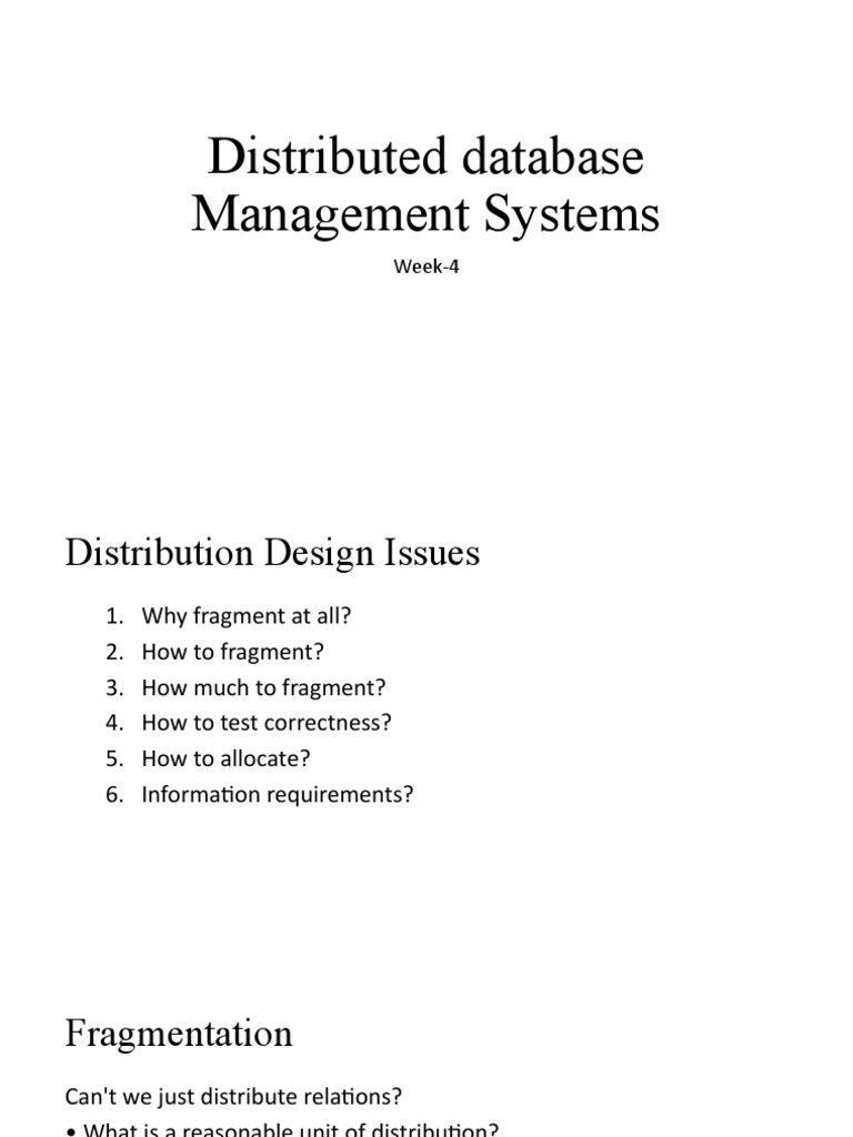 Distributed Database Management Systems: Week-4 | PDF | Replication (Computing) | Databases