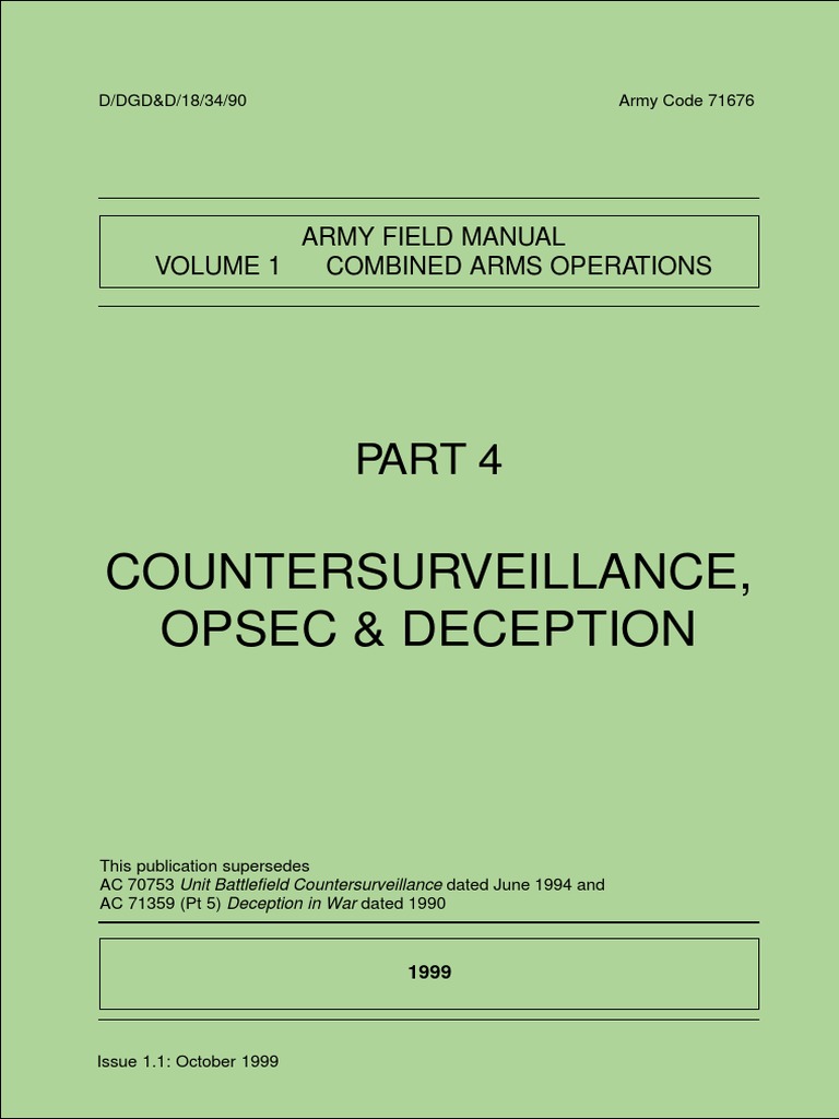 Countersurveillance, Opsec & Deception: Army Field Manual Volume 1 ...