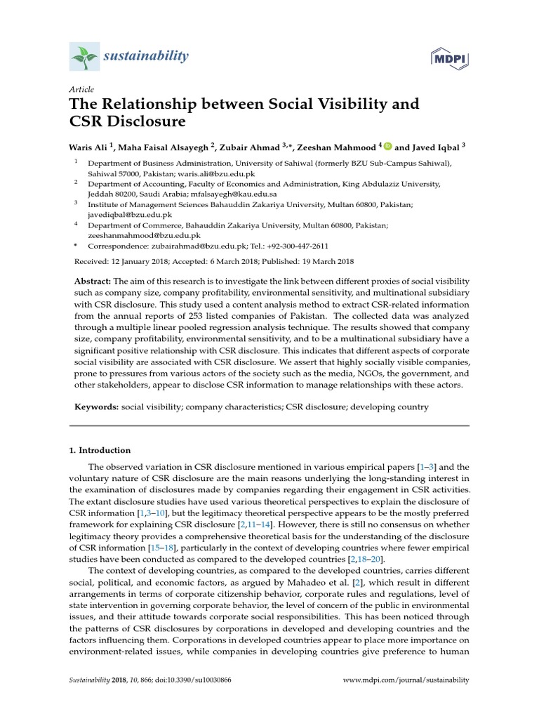 The Relationship Between Social Visibility and CSR Disclosure | PDF ...