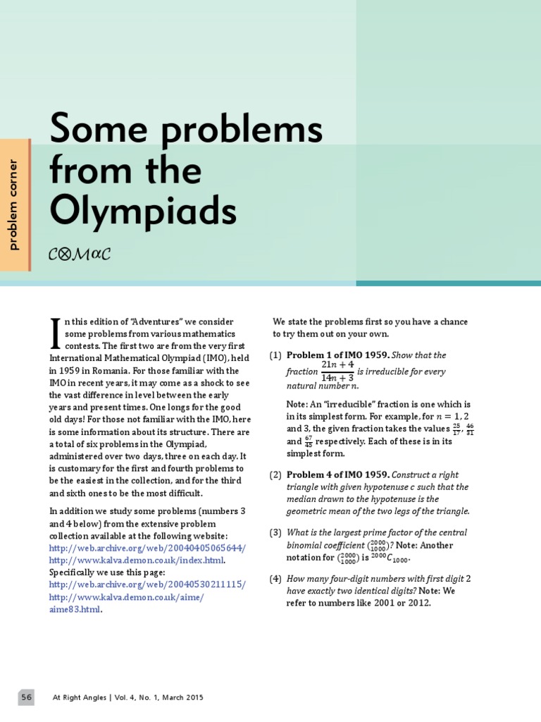 Some Problems From The Olympiads: Discussion and Solutions | PDF | Fraction (Mathematics) | Triangle