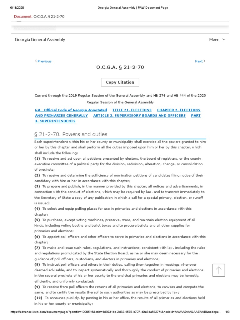 OCGA 21-2-70 Local Superintendent Election Powers and Duties | PDF ...