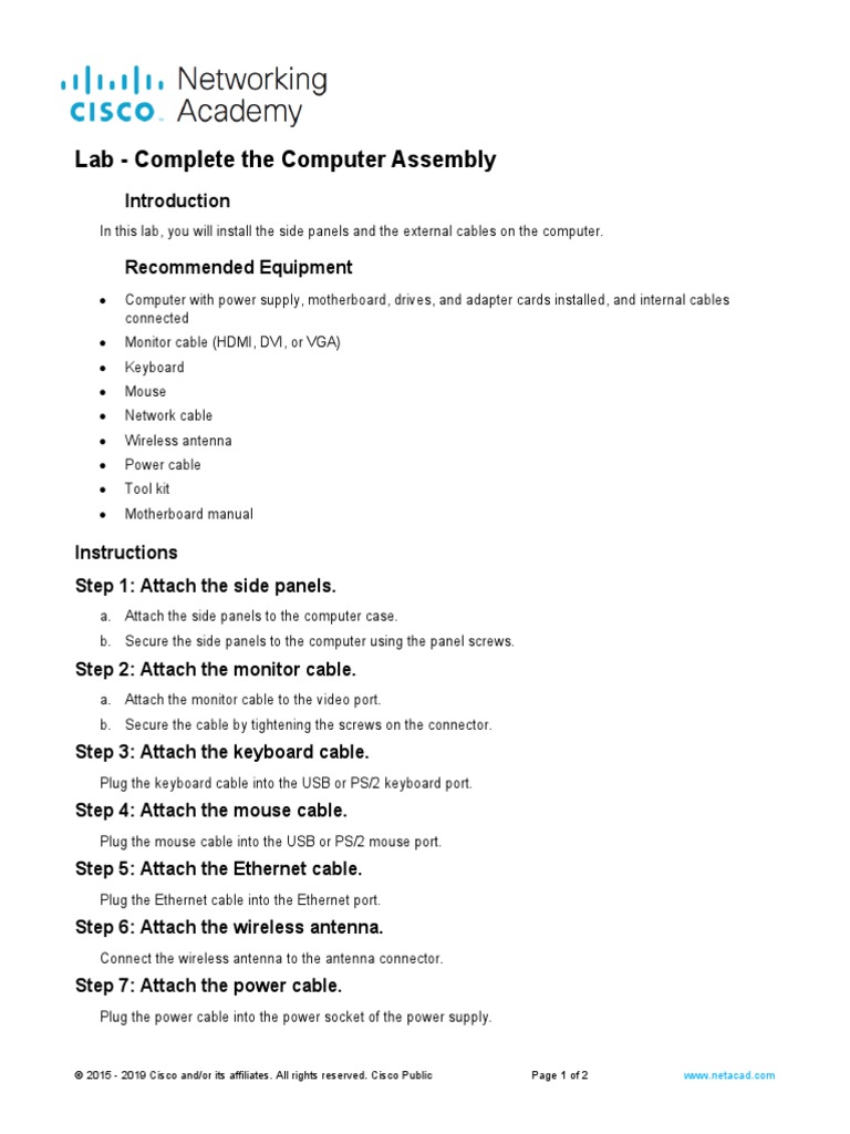 2.1.7.11 Lab - Complete The Computer Assembly | PDF