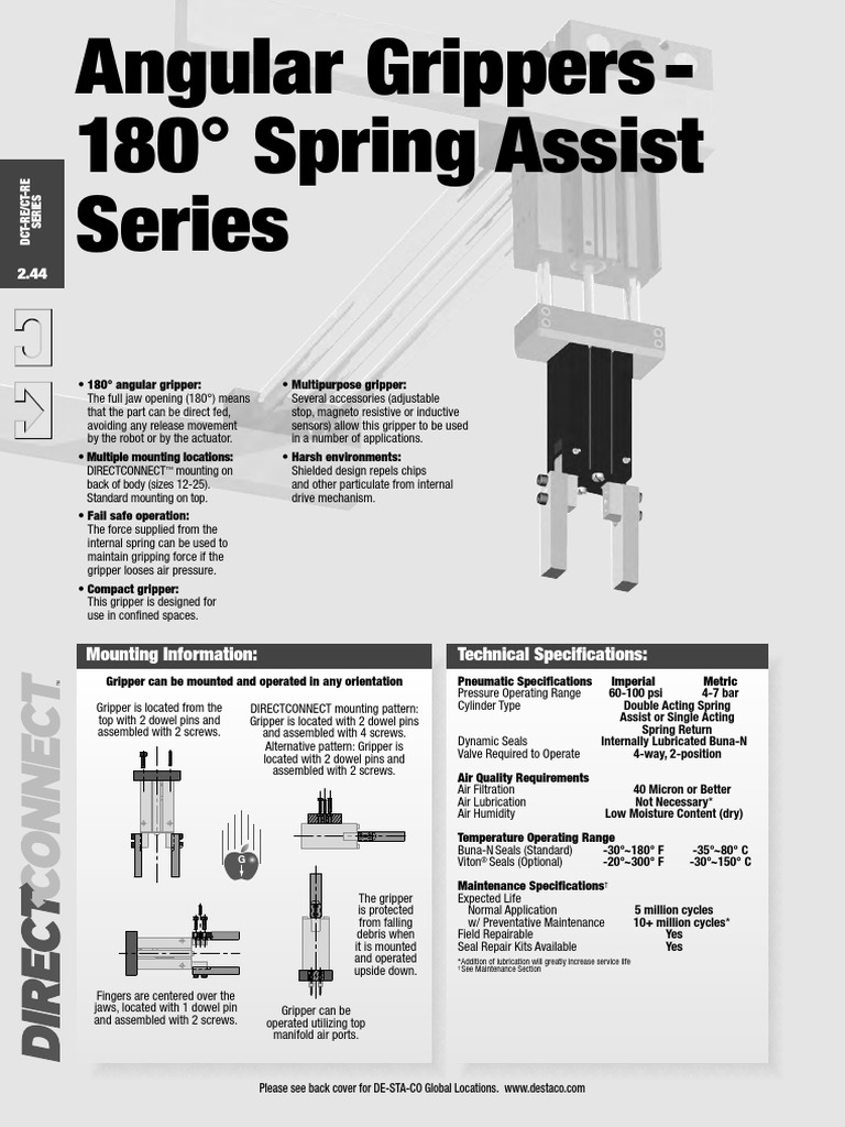 Angular Grippers - 180° Spring Assist Series: Technical Specifications: Mounting Information ...