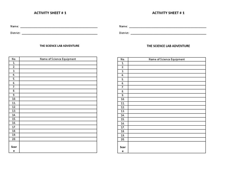 Activity Sheet # 1 Activity Sheet # 1: The Science Lab Adventure | PDF