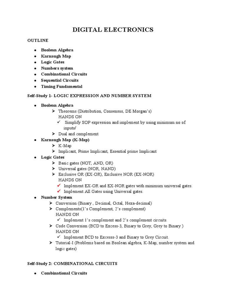 Digital Electronics: Outline | PDF | Logic Gate | Electrical Circuits