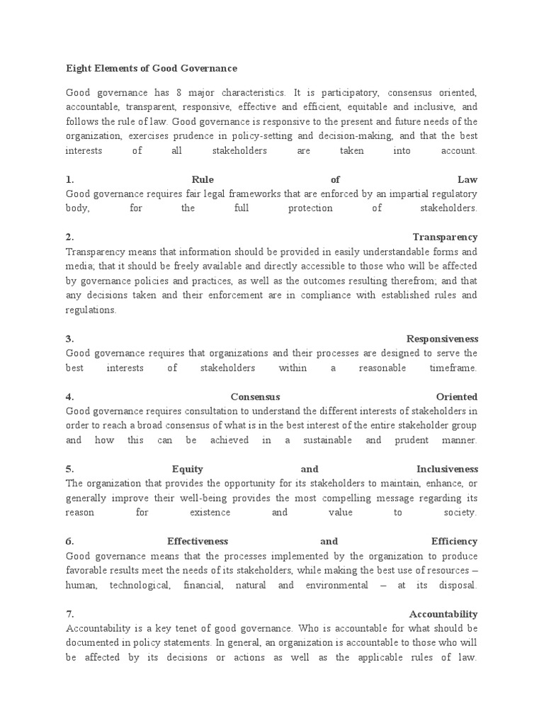 Eight Elements of Good Governance | PDF | Corporate Governance | Governance
