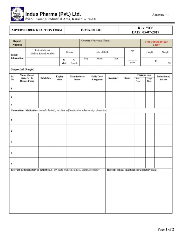 Adr Form 1 | PDF | Dose (Biochemistry) | Chemistry